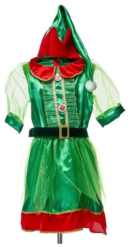 Костюм "Эльф" девочка (Цв: Зеленый-Красный Размер: 122 см)