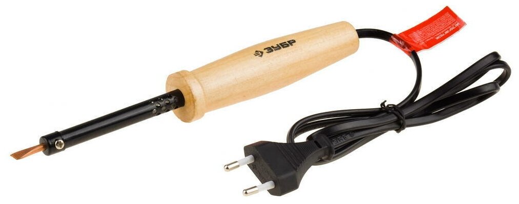 Электропаяльник ЗУБР "Мастер" с деревянной рукояткой и долговечным жалом, форма клин, 25Вт