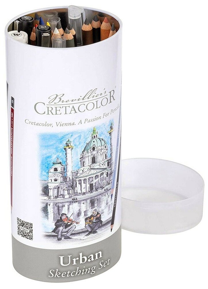 Акварельные карандаши CretacoloR Набор с карандашами для скетчинга "Urban" CretacoloR, 24 предмета (мет. тубус)