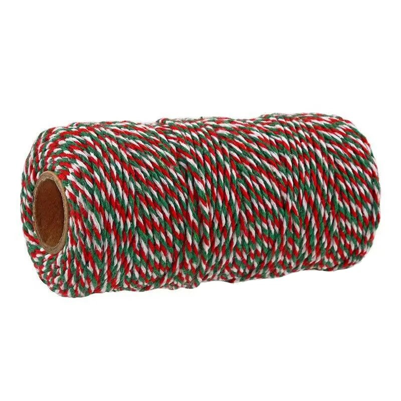 Двухцветный хлопковый шнур 2 мм Red-White-Green-1pc