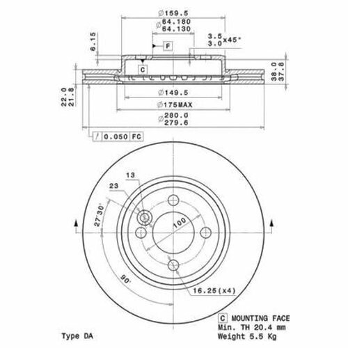 Тормозной диск передний Brembo 09a76111