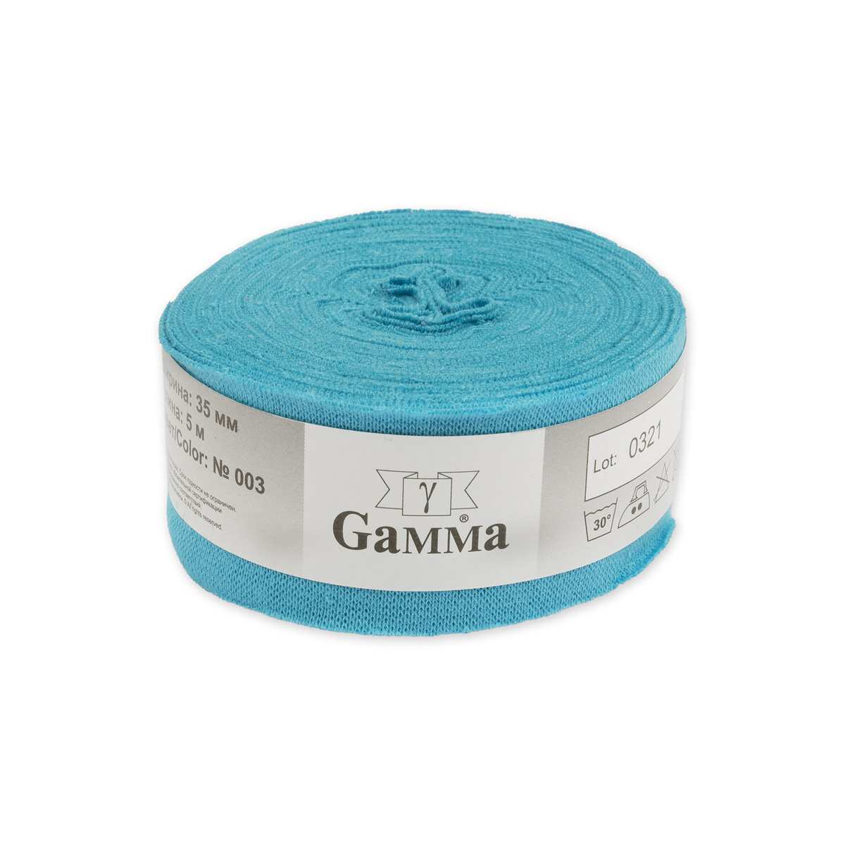 Лента окантовочная 35 мм Бейка Gamma трикотажная из 95 % хлопка и 5 % эластана, ярко‑голубой цвет