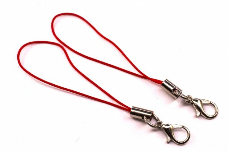 Основа для брелока 70мм, карабин 12х6х3мм, цвет красный/платина, полиэстер/сплав металлов, 17-019, 2шт
