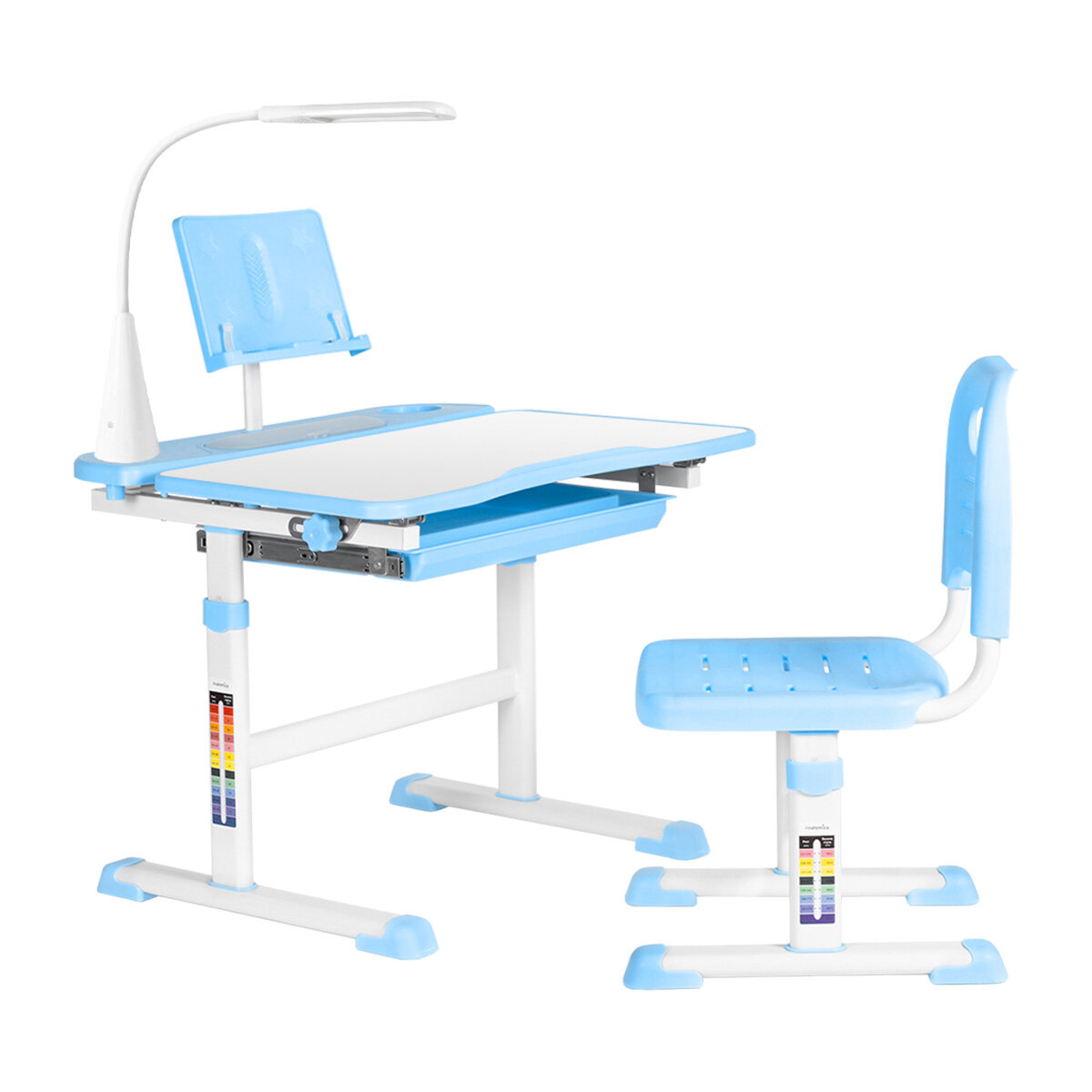 Комплект Anatomica Avgusta парта + стул + выдвижной ящик + светильник + подставка белый/голубой