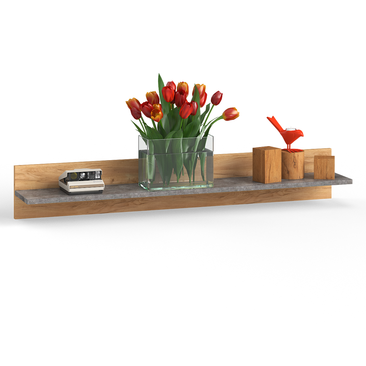 Полка Арчи цвет дуб крафт золотой/камень тёмный