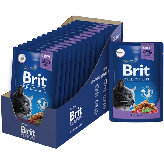 Корм для взрослых кошек Brit Premium Треска в соусе 14шт.*85г