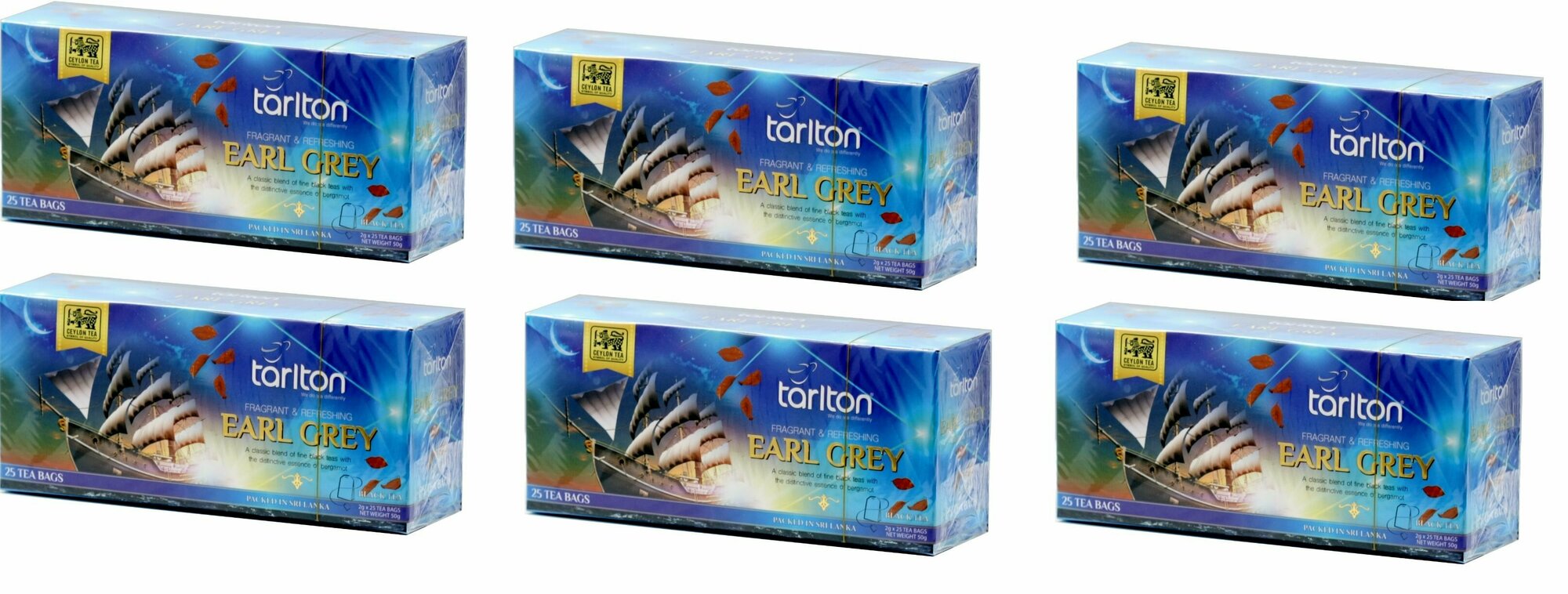 Tarlton Чай чёрный, Earl Grey, 25 пакетиков, 50 г - 6 шт.