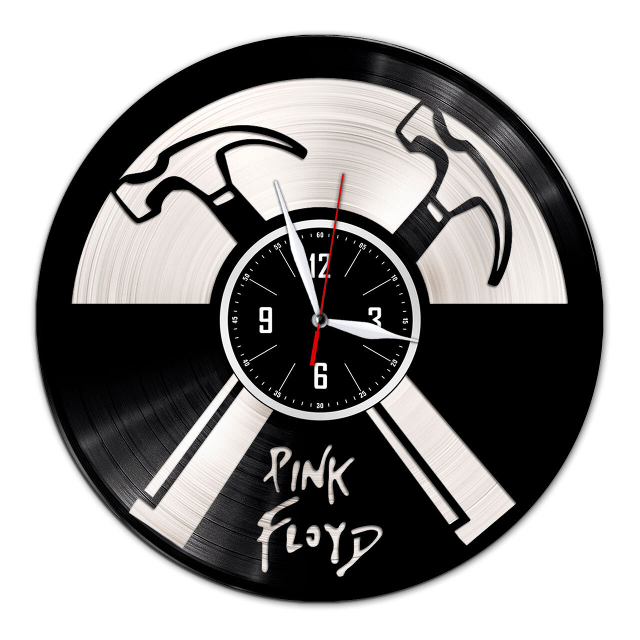 Pink Floyd - настенные часы из виниловой пластинки (с серебряной подложкой)