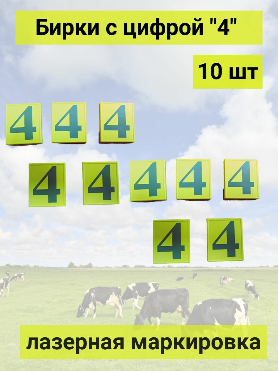 Бирки с цифрой "4" с лазерной маркировкой (10 шт)