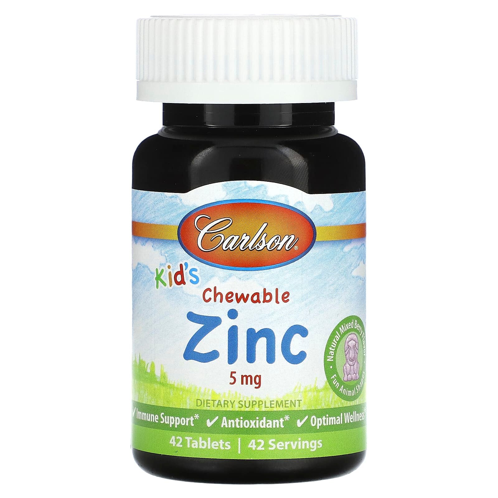 Kids Chewable Zinc 42 Tablets / Carlson, Kid's Chewable Zinc / Цинк, 5 мг, ягоды, 42 таблетки