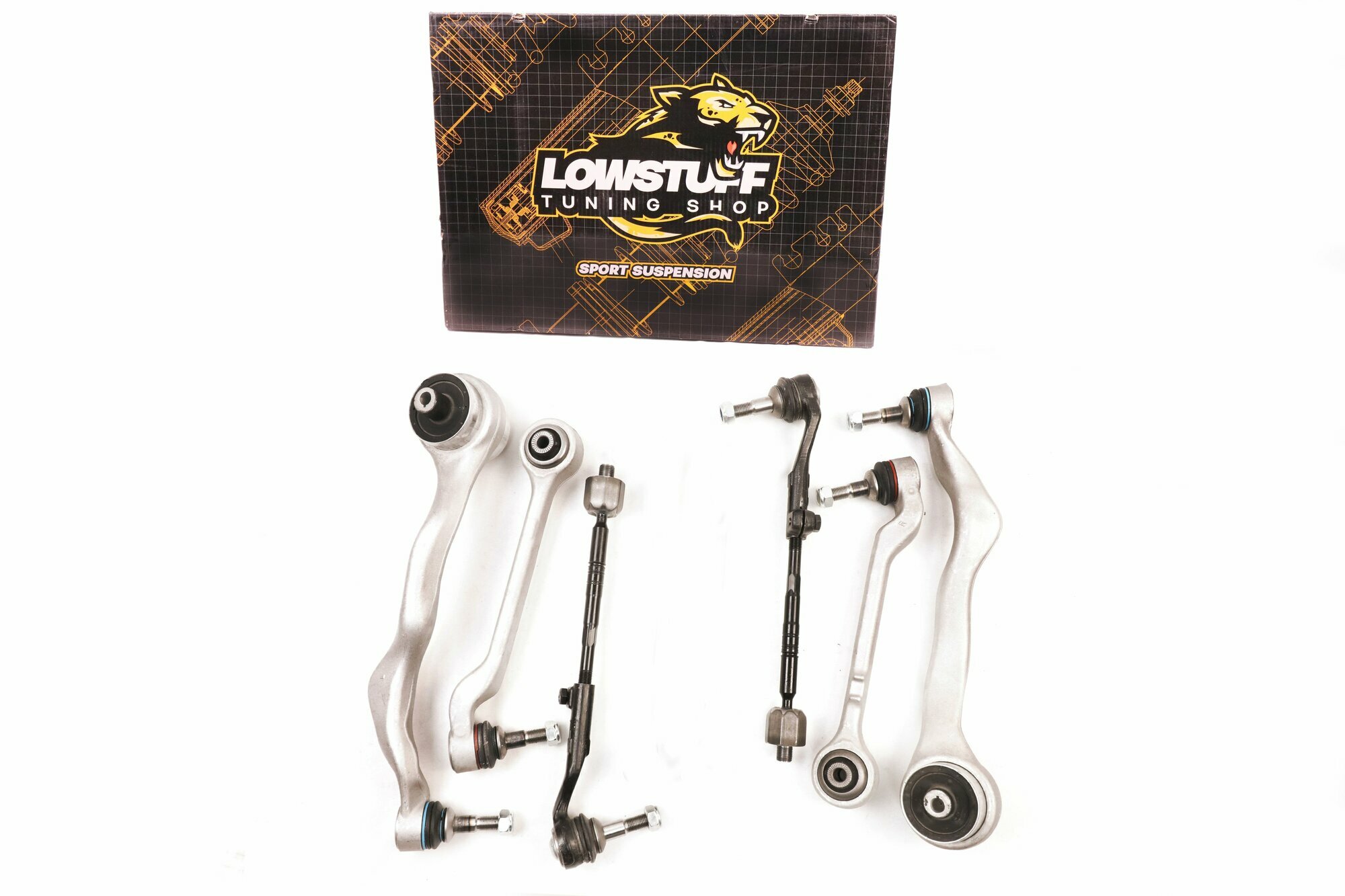 BMW F20 F21, F22 F23, F30 F31, F32 F33 F34 F36 RWD Комплект рычагов передней подвески LOWSTUFF 53BM0035-6 6 деталей с рулевыми тягами и наконечниками без стоек стабилизатора