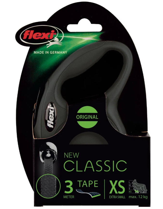 Поводок-рулетка для собак Flexi New Classic XS ленточный 3 м черный