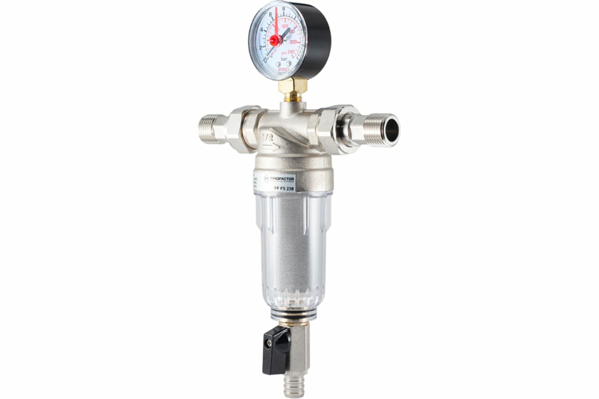 PROFACTOR компактный фильтр промывной с манометром для холодной воды 1/2' PF FS 238G