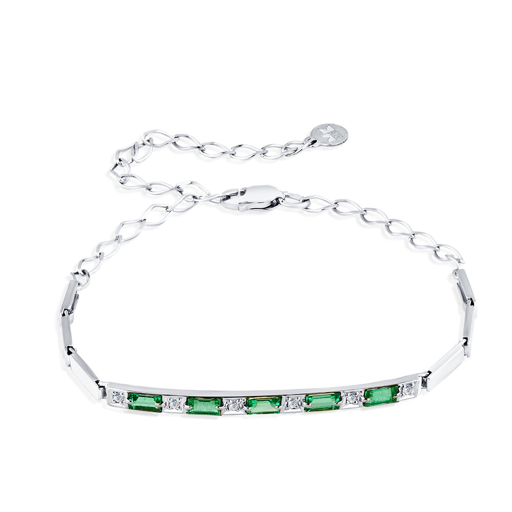 Браслет, белое золото, 585 проба, изумруд, бриллиант