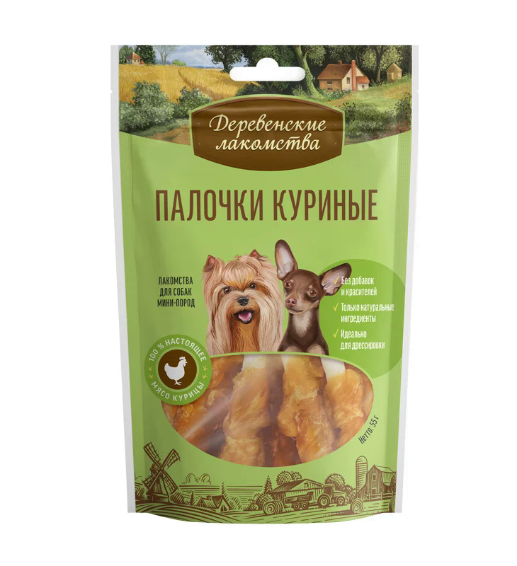 Лакомство Деревенские Лакомства куриные палочки для собак малых пород 55 г
