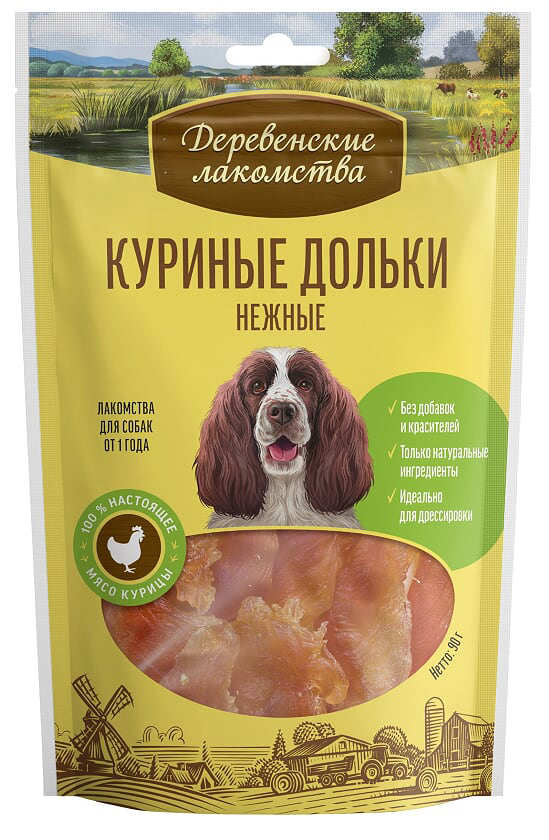 Лакомство Деревенские Лакомства Куриные дольки нежные для собак 90 г
