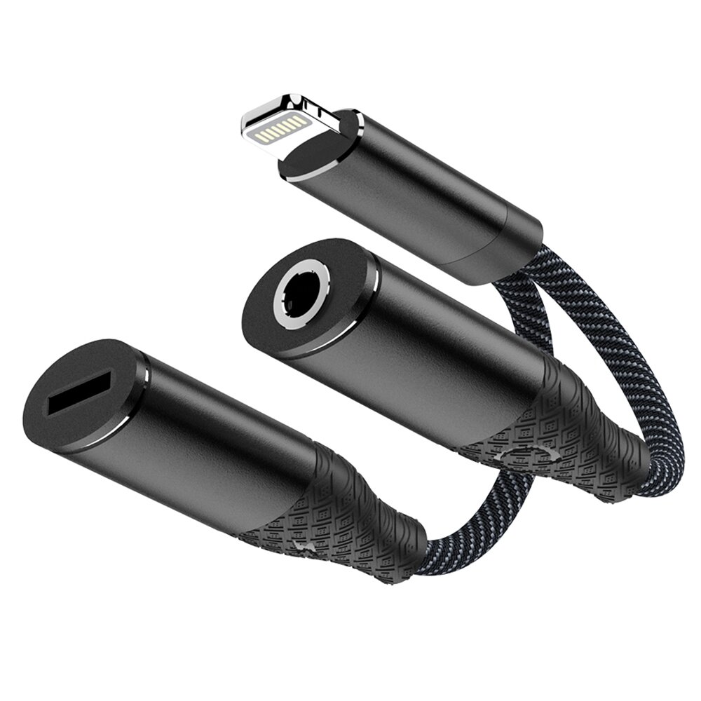 Адаптер PERO AD12 Lightning - Lightning / mini Jack 3.5 mm (Черный)