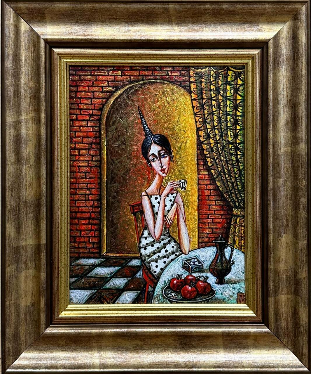 Картина маслом, люди "Чашечка кофе"