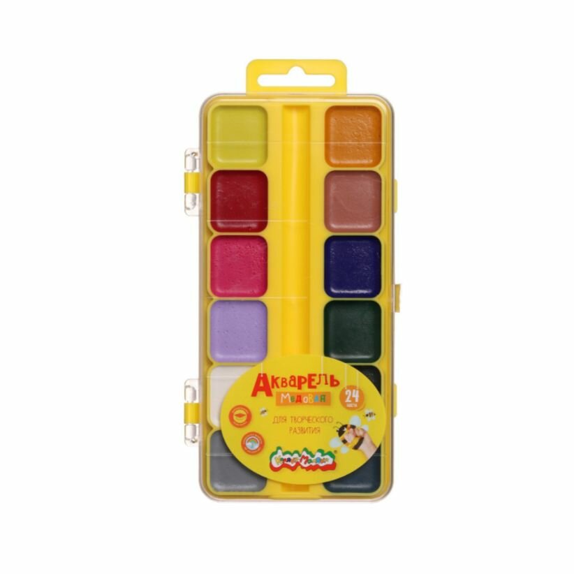 Акварельные краски, медовые, без кисти, пластик, 24 цвета