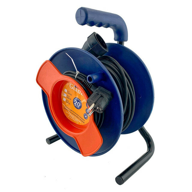 GLANZEN удлинитель на катушке ПВС 20 м 2х1,5мм IP20 синий 16 А для бытового применения