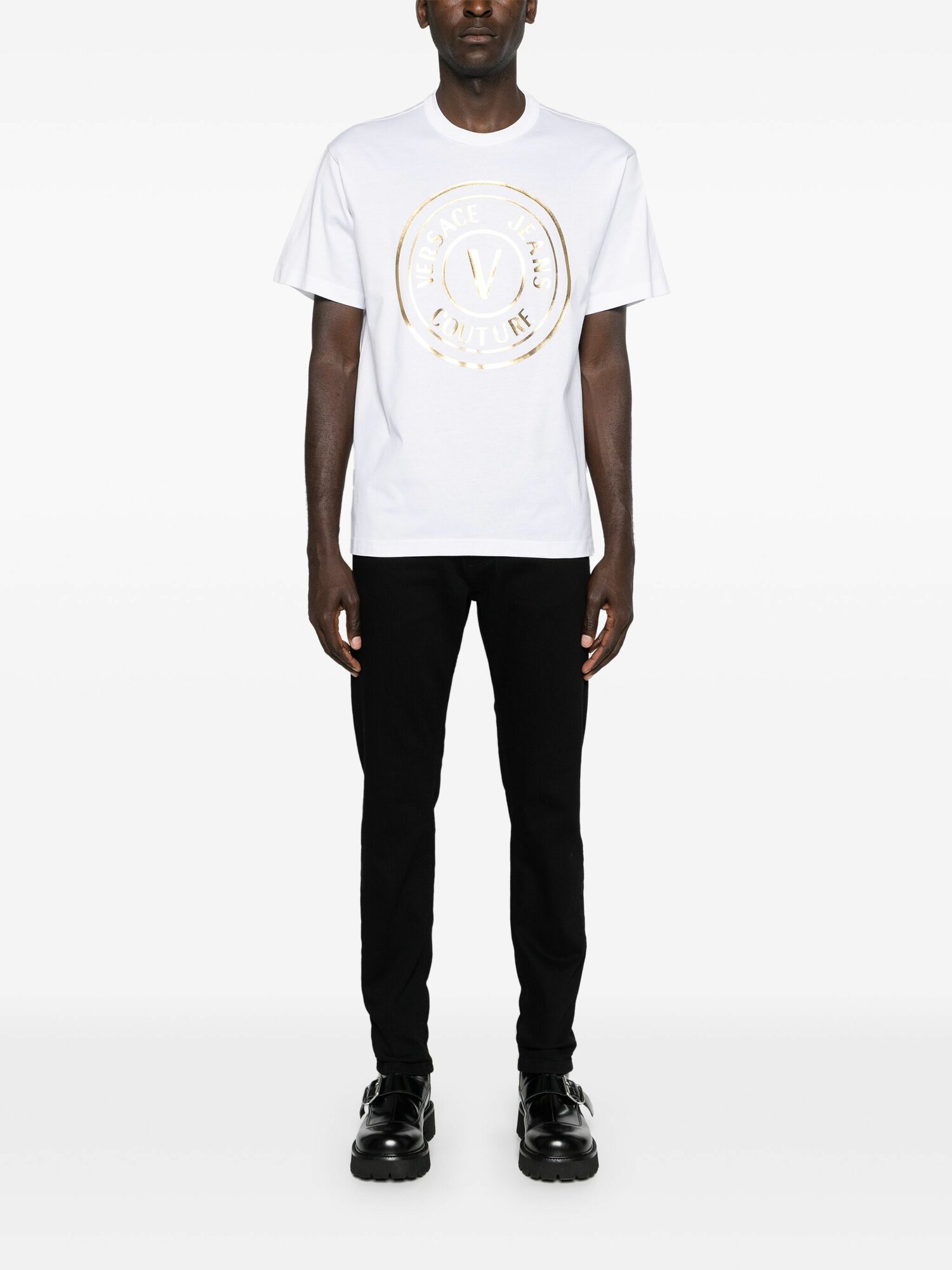 Футболка Versace Jeans Couture, размер 54, бежевый/белый — фото 1