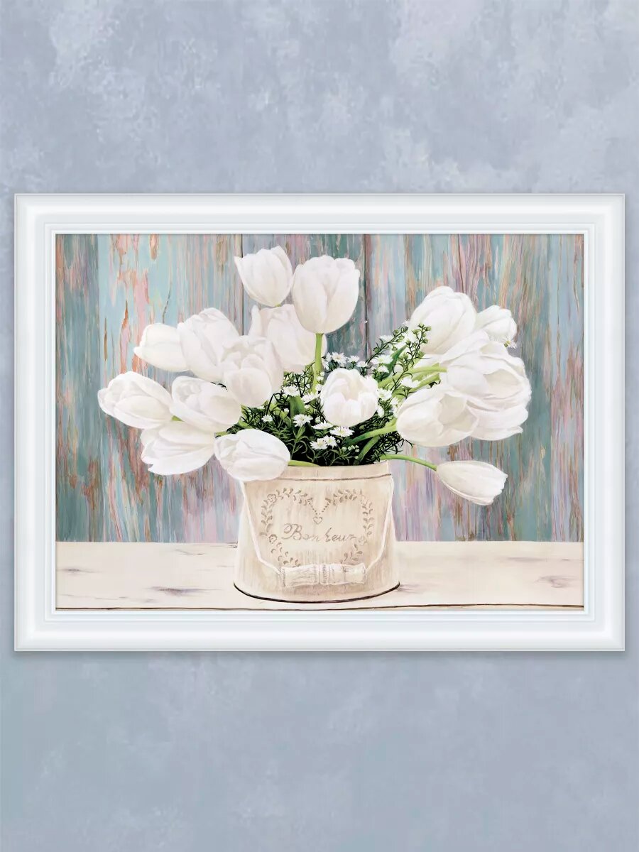 Картина на стену белые тюльпаны настенный декор интерьера