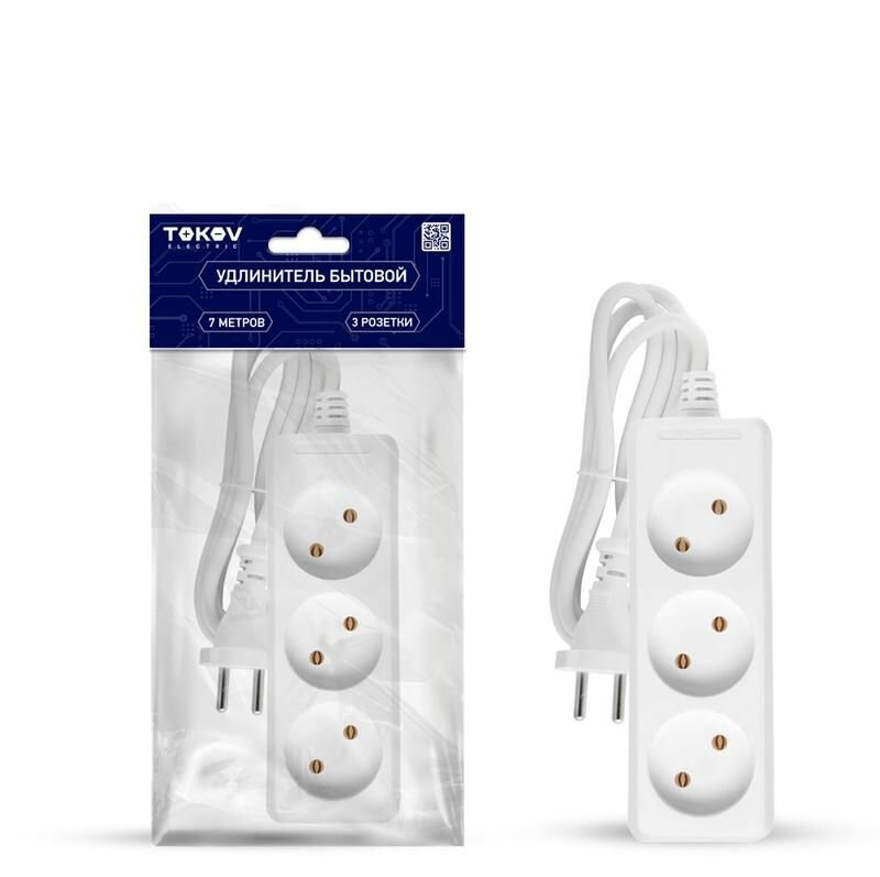 Удлинитель силовой TOKOV ELECTRIC 3х7 м, без заземления, 16А, 2х1 мм2