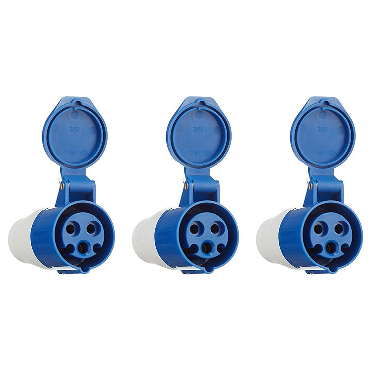 Розетка силовая переносная КЭАЗ с заземлением 2Р+РЕ 16 А 220 В IP44 синяя (222744) (3 шт.)
