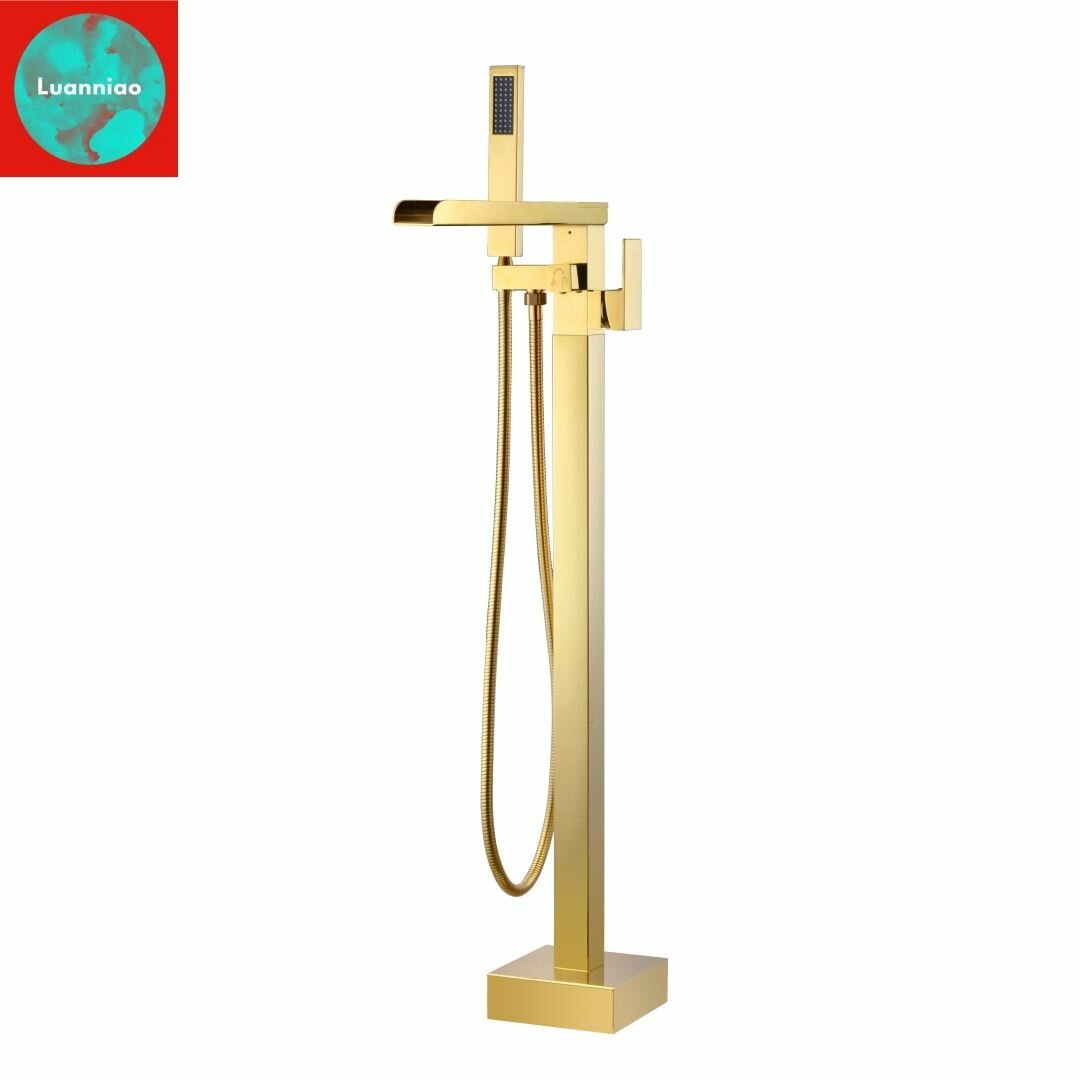 Напольный смеситель для ванны. Luanniao 3006 блестящее золото Смеситель с душем из латуни