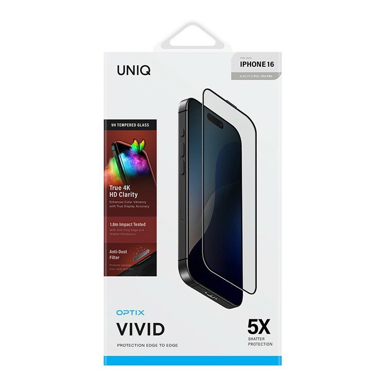 Uniq стекло для iPhone 16 - OPTIX Vivid (true colors) Clear/Black (+installer)