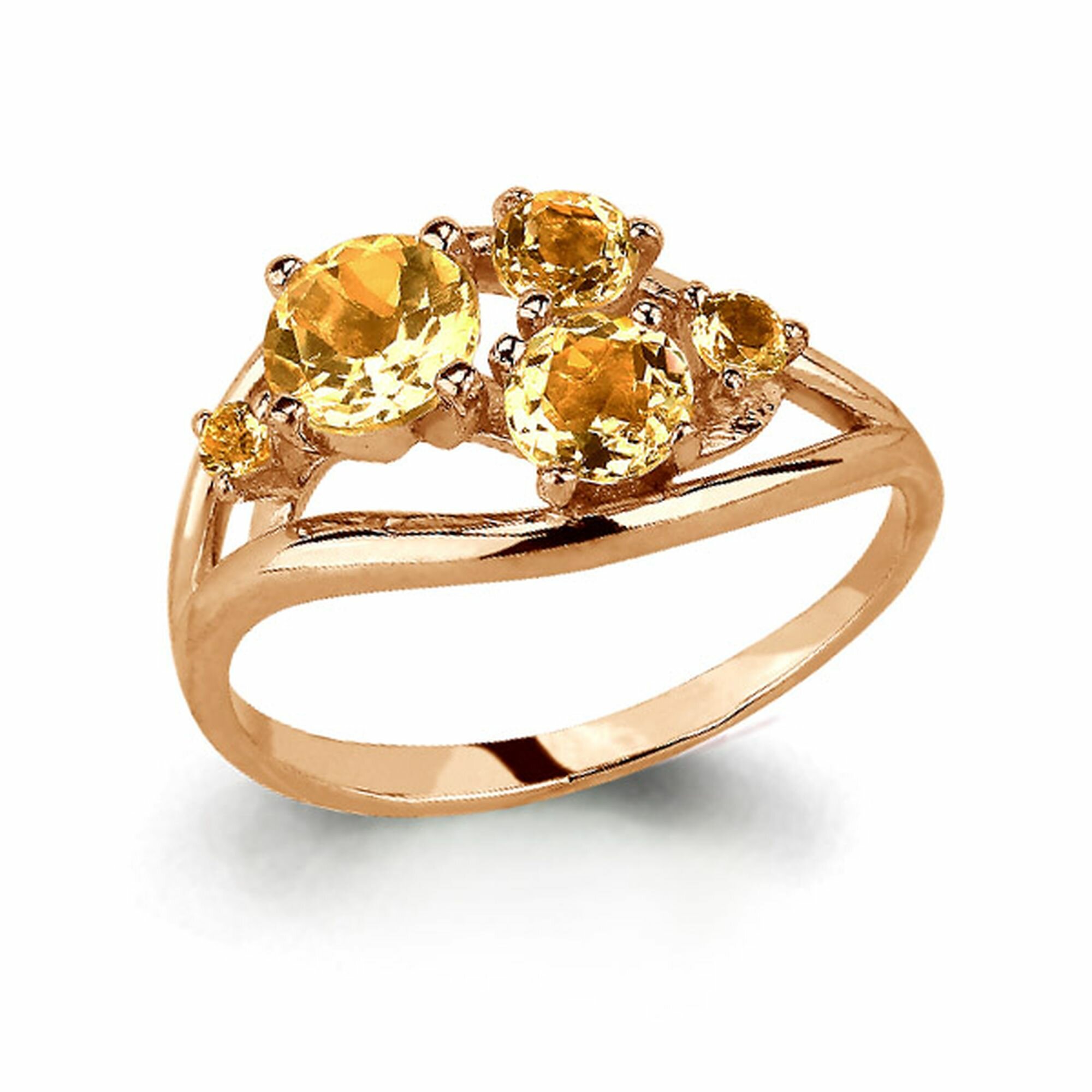 Кольцо, серебро, 925 проба, золочение, цитрин