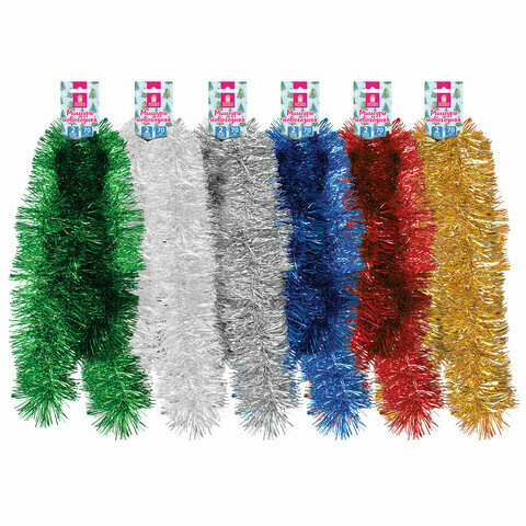 65 шт. Мишура (1 штука), диаметр 70 мм, длина 2 м, ассорти 6 цветов, золотая сказка, 592212