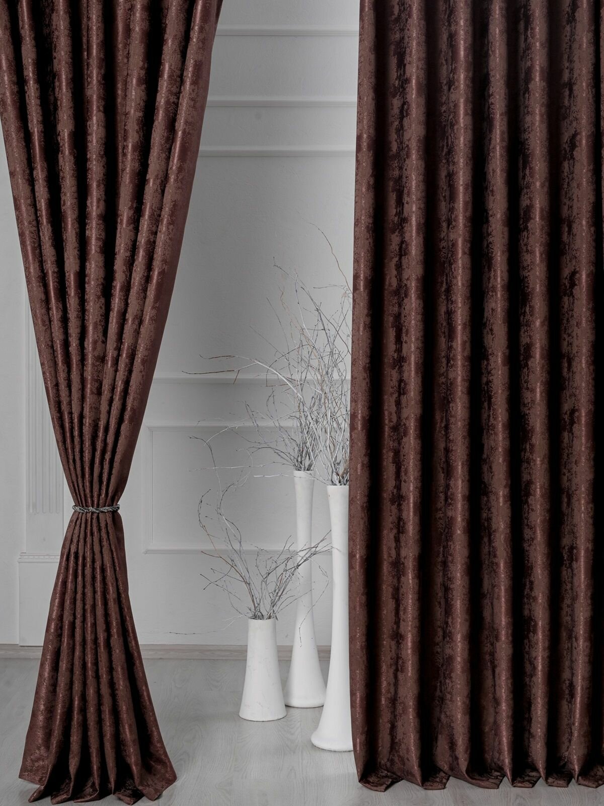 Шторы мрамор для спальни для гостиной 400x270 (200x270-2 шт.) каштаново-коричневый/Шторы для кухни