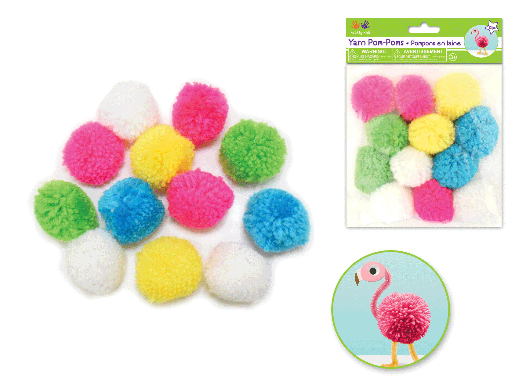 Набор разноцветных помпонов из пряжи (3.75 см, 12 шт.)
