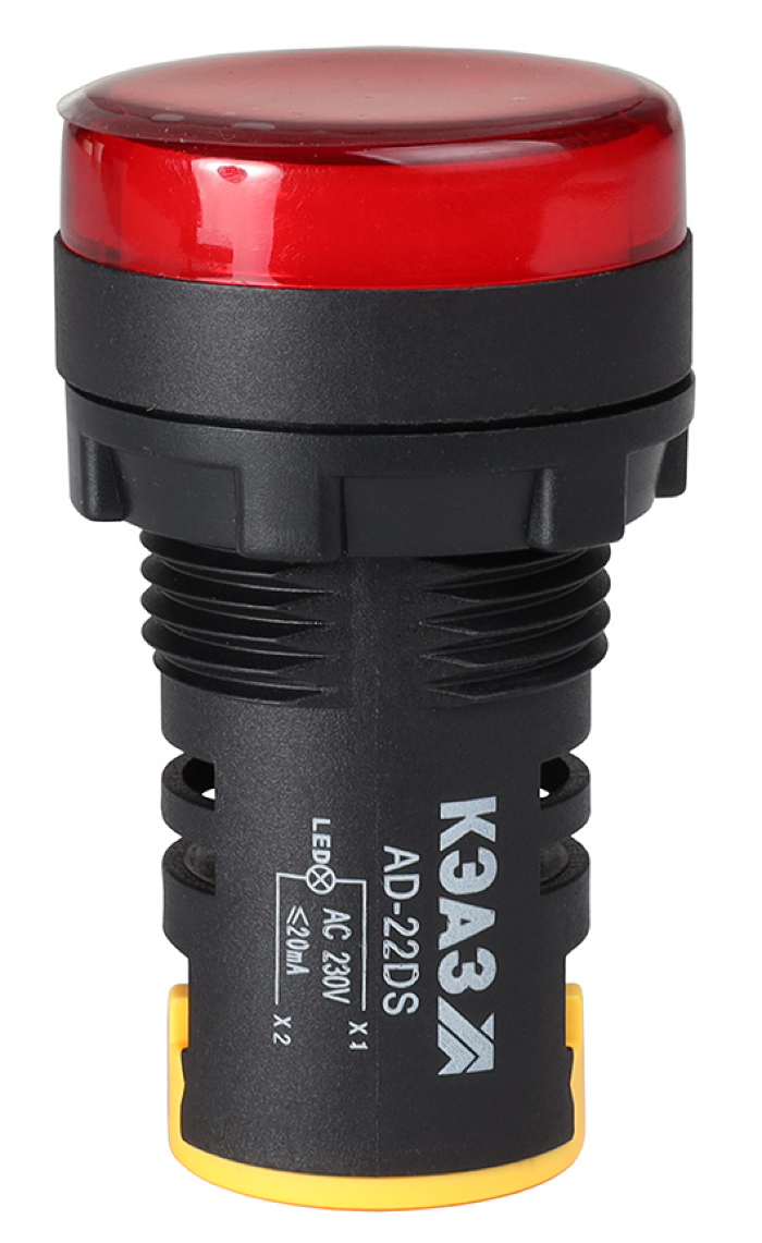 Лампа сигнальная индикаторная КЭАЗ AD22DS(LED) светодиодная, с круглой линзой, красное свечение, длина 50мм, диаметр отверстия 22мм, 230В, IP40 / индикатор