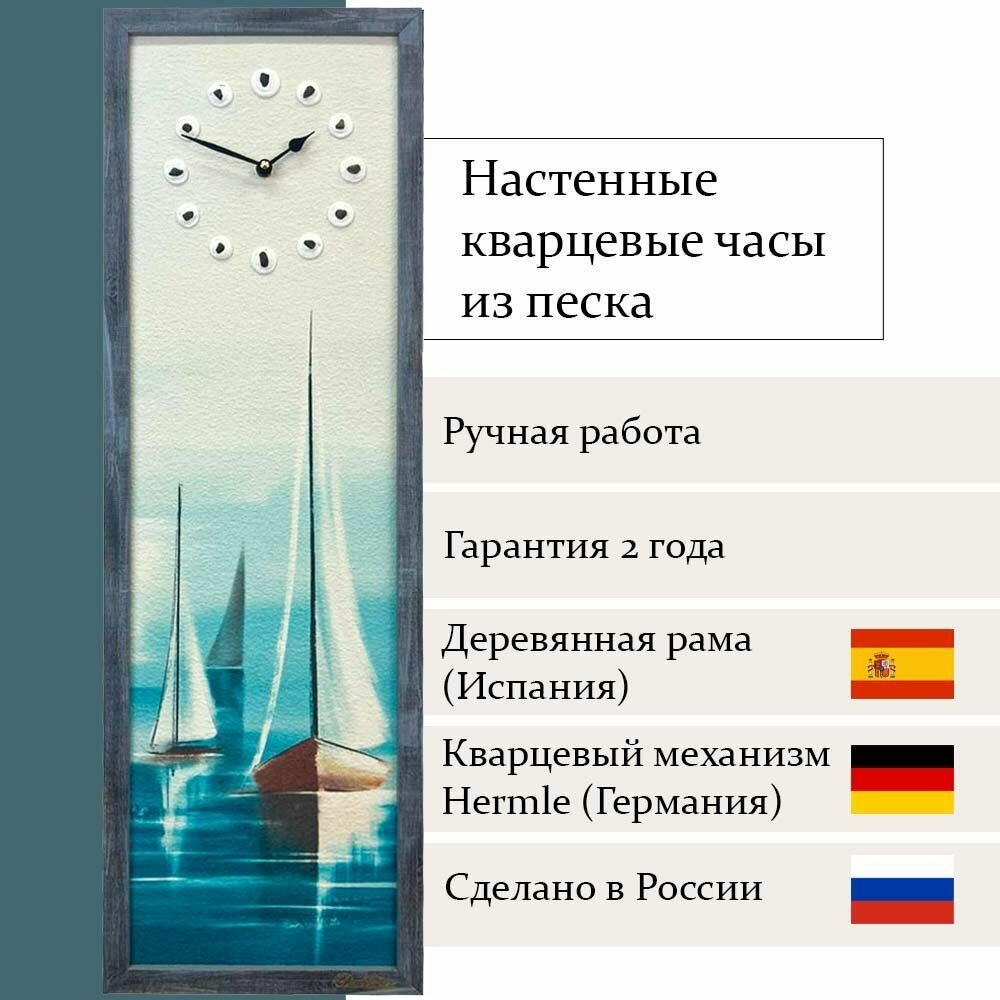 Картина на стену для интерьера в рамке с часами Династия 03_612 Парусники, багет Индиго