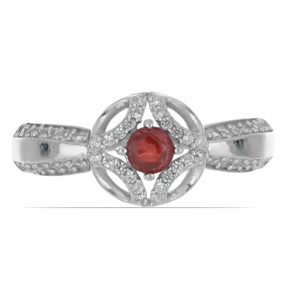 Кольцо, серебро, 925 проба, родирование, циркон, рубин