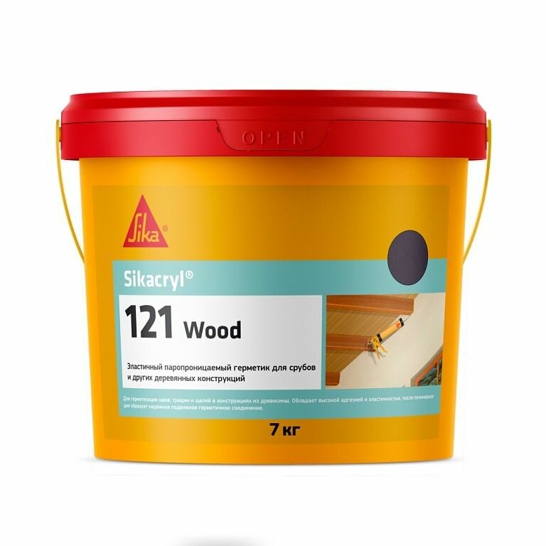 Эластичный герметик для срубов Sikacryl-121 Wood, ведро 7 кг