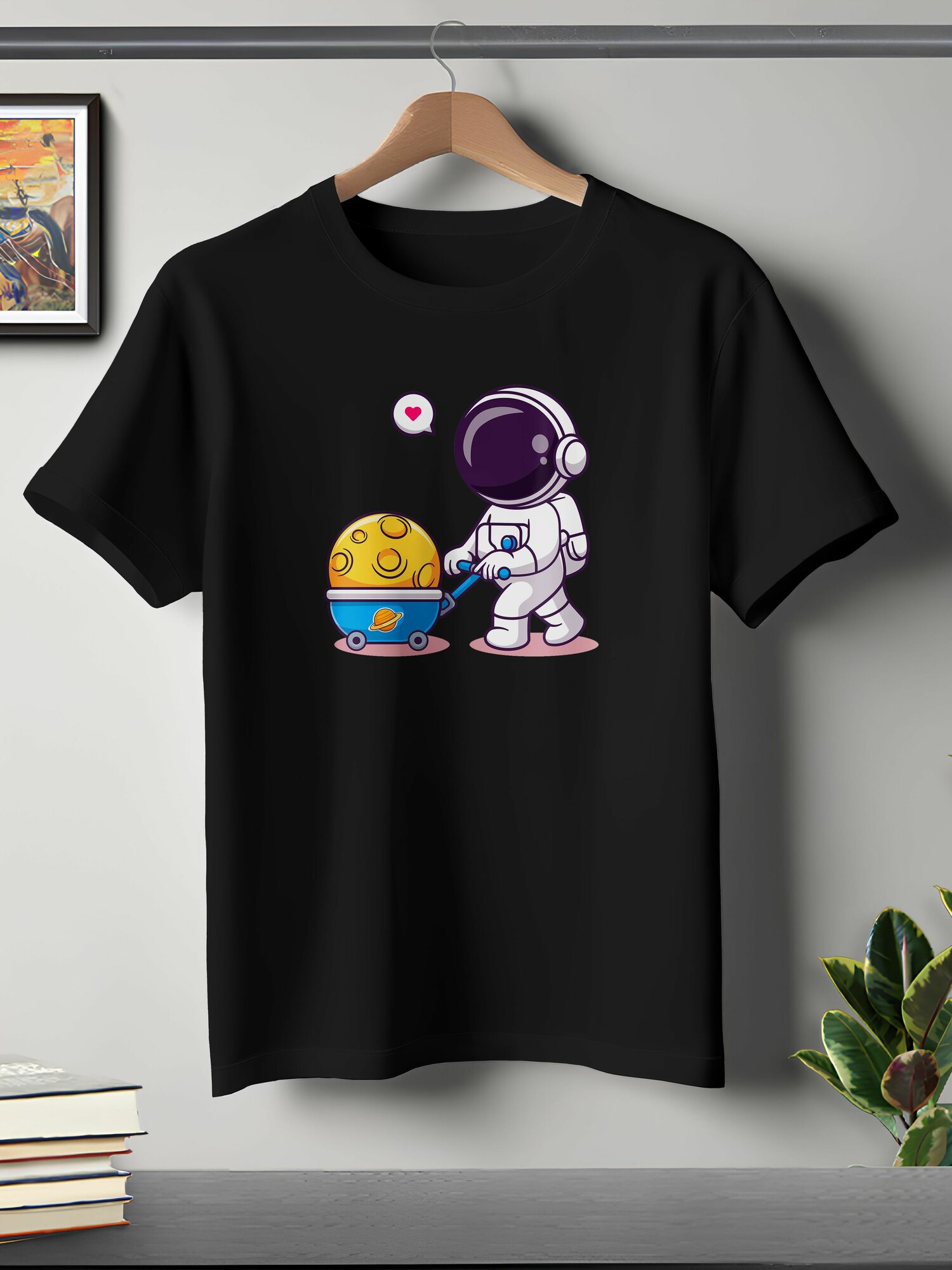 Футболка ONEQ унисекс 50-52 (XL) размер с принтом Космонавт, черная