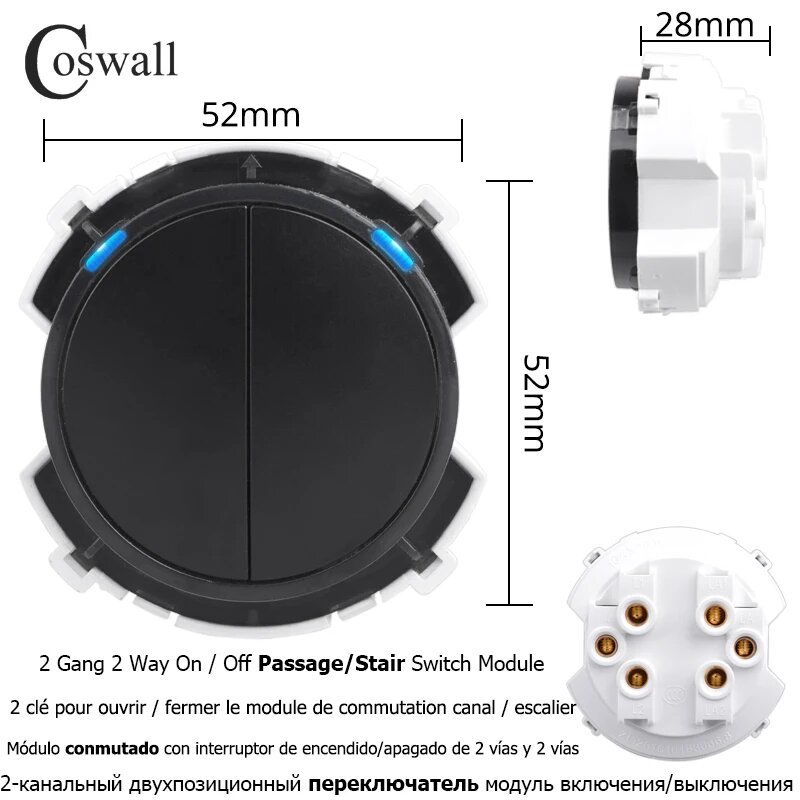 COSWALL R11 R12 черный импульсный диммер 20А 2 Gang 2 Way LED