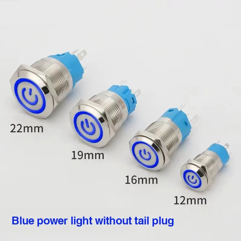 Кнопочный переключатель синий 12В, 100-240V, self-locking