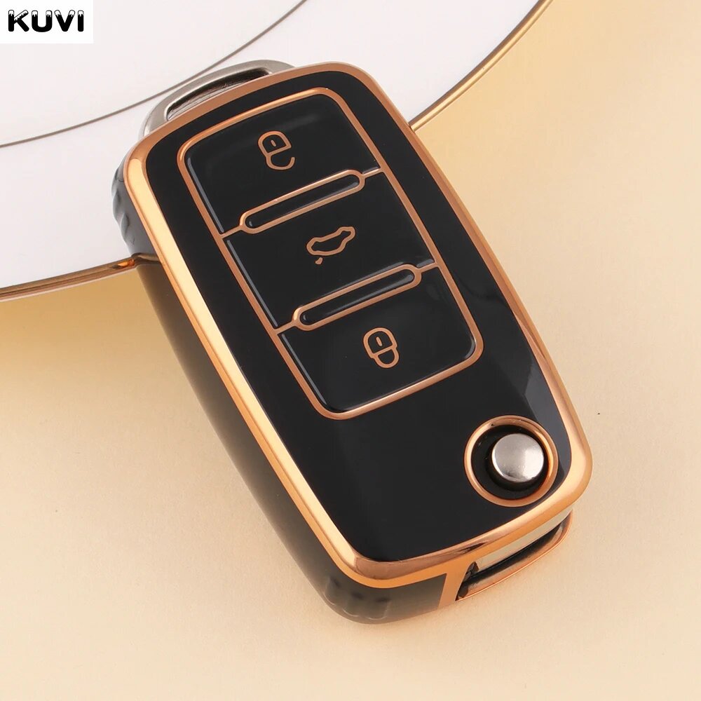 Автомобильный брелок Kuvi из ТПУ с 2 и 3 кнопками для VW Volkswagen MK4 Bora Golf 4 5 6 Jetta Passat Polo Skoda 3 Button Black