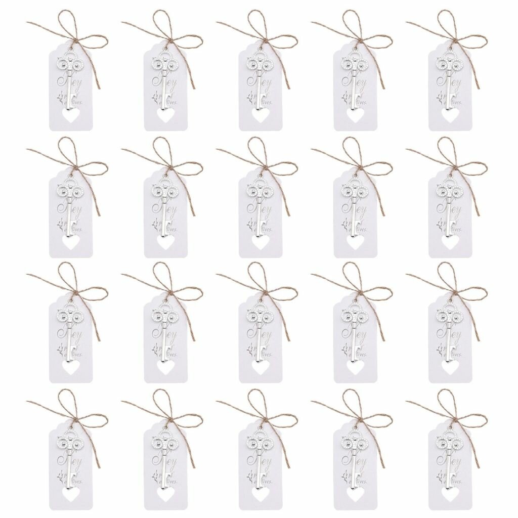 20 шт. Открывалки для бутылок с бирками для свадьбы, Серебро