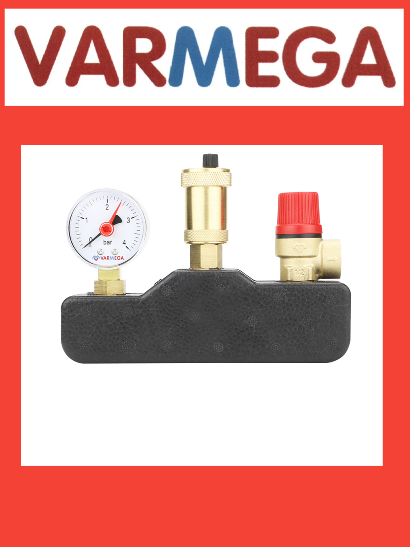 Группа безопасности котла Varmega VM16011, 1", латунь, с термоизоляцией