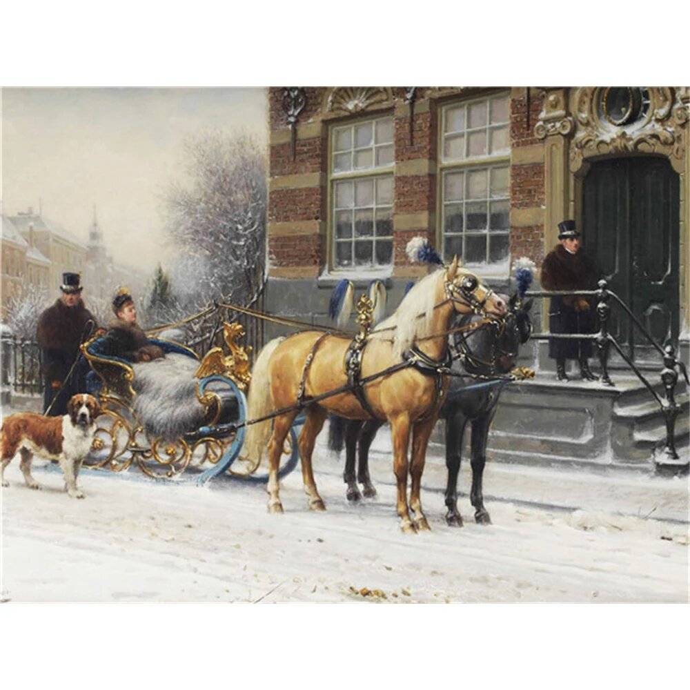 Вышивка крестом Лошади, 40x50см, 14CT, Коричневый, HMA79271