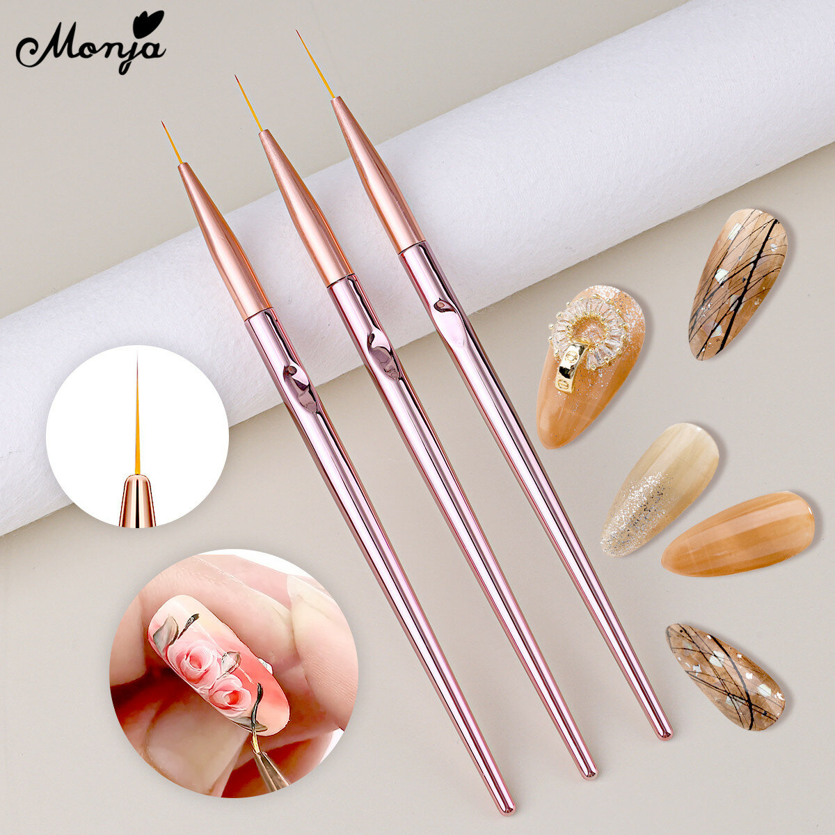 Monja 3 шт./набор для дизайна ногтей акриловые полоски линии лайнер кисть для рисования французский цветок сетка ручка для рисования 3D DIY маникюрный инструмент