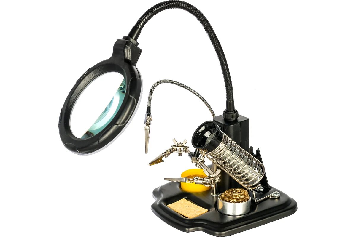 REXANT Держатель третья рука мастер с лупой х3 подставка под паяльник LED подсветка ZD-10Y