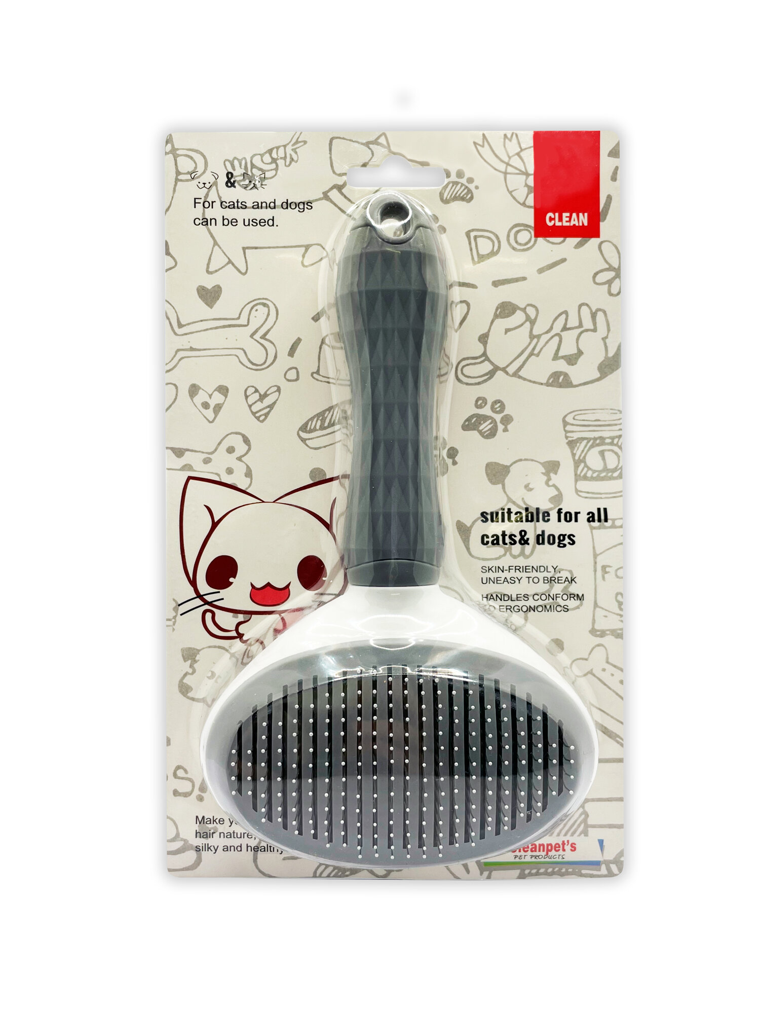 Пуходерка с кнопкой самоочистки серая. Расческа для кошек и собак. Фурминатор