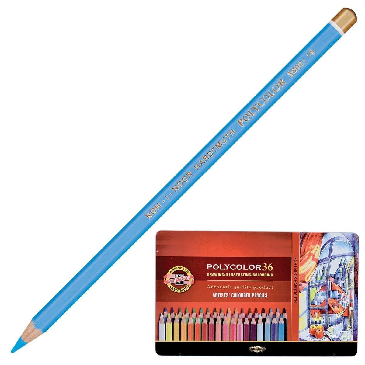 Карандаши цветные KOH-I-NOOR художественные "Polycolor" 36 цветов, 3,8 мм, металлическая коробка (3825/36)