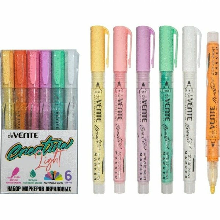 Набор акриловых маркеров deVENTE 6 цветов, Creative Light пастельные 1,5 мм, пылевидные